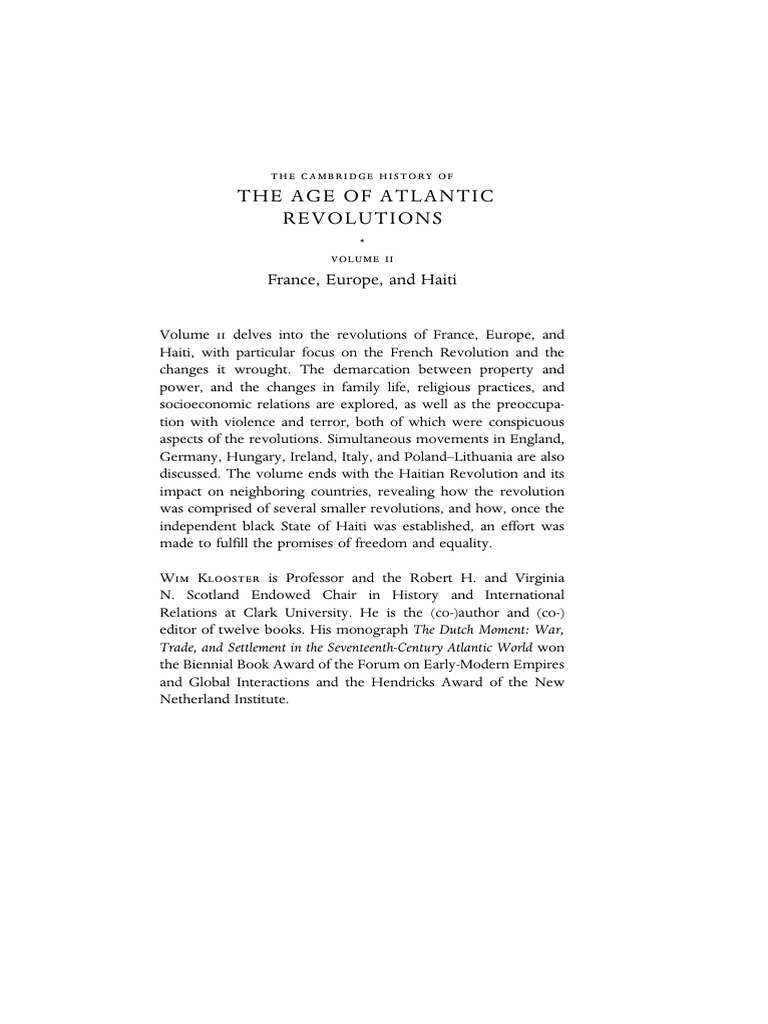 (the Cambridge History of the Age of the Atlantic Revolutions) Wim ...