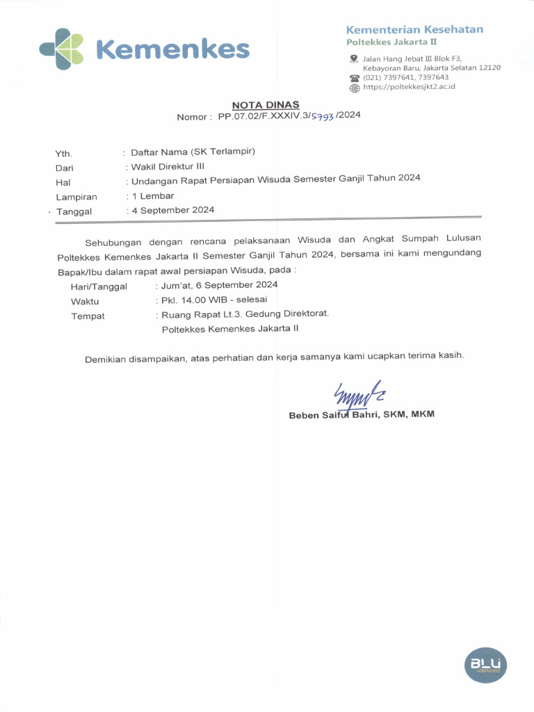 5793PP.07.022024 Nota Dinas Undangan Rapat Persiapan Wisuda | PDF