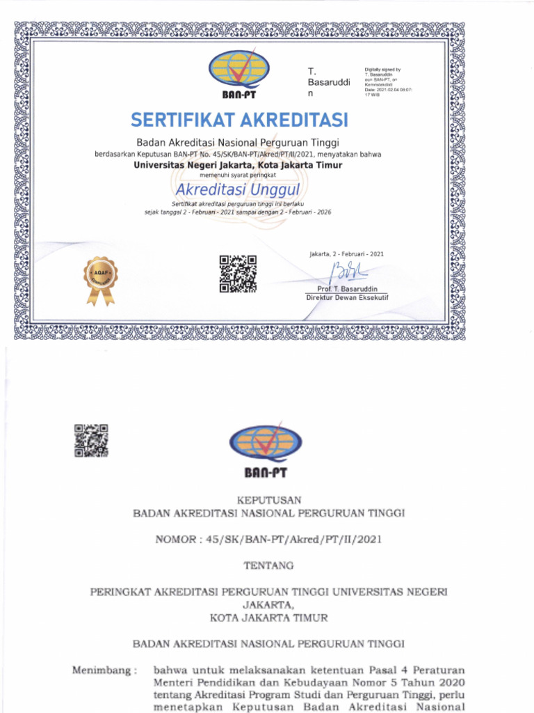 Sertifikat Akreditasi Unj | PDF