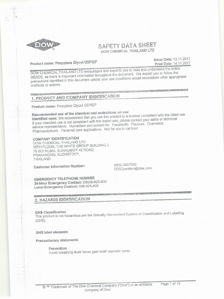 MSDS Propylene Glycol | PDF