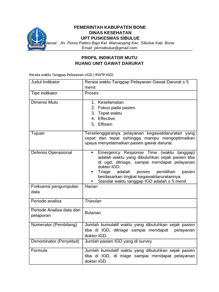 Indikator Mutu Rerata Waktu Tanggap Pelayanan Ugd | PDF