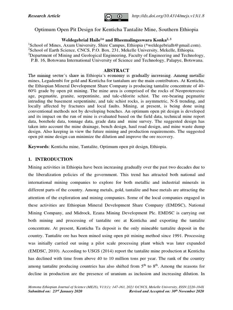 Optimum Open Pit Design For Kenticha Tan | PDF | Mining | Ore