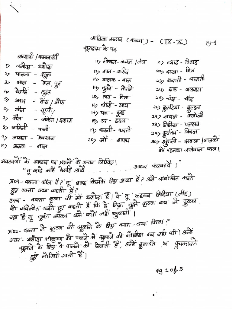 Study Sheet Soor Ke Padh | PDF