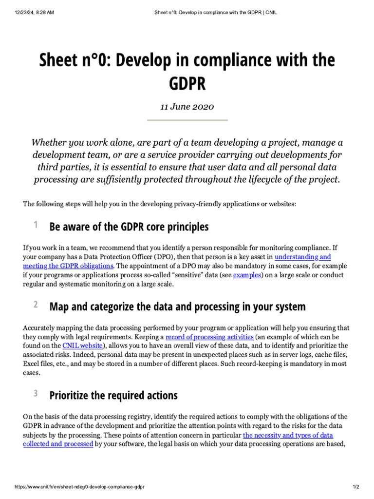 Sheet n°0_ Develop in compliance with the GDPR _ CNIL | PDF