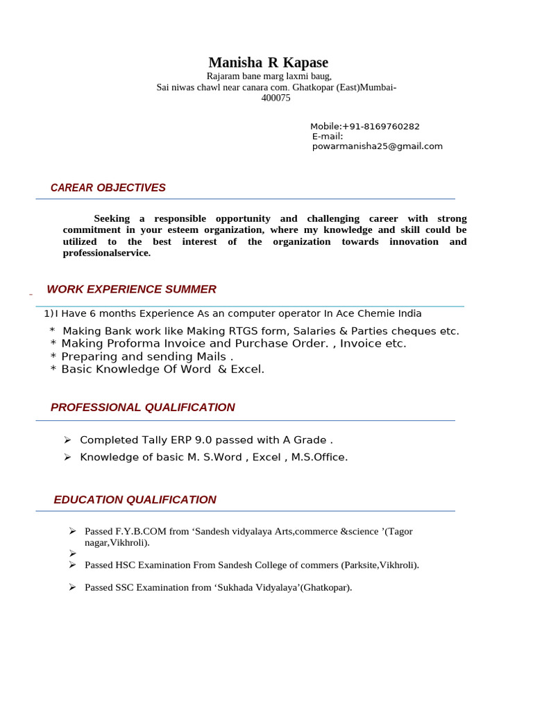 Manisha Kapase Resume-New | PDF