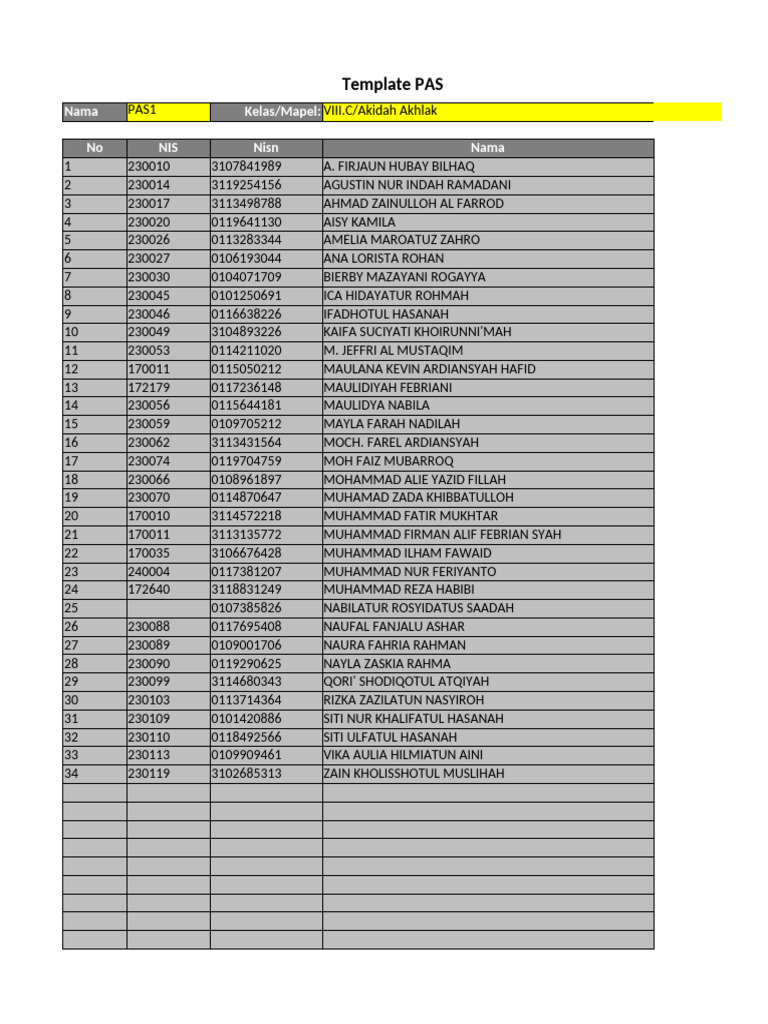 Template PAS VIII.C Akidah Akhlak | PDF