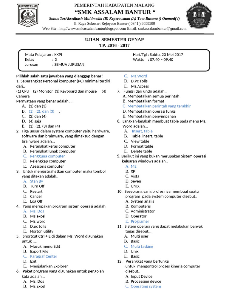 Soal Semester Genap Kkpi Kelas X | PDF