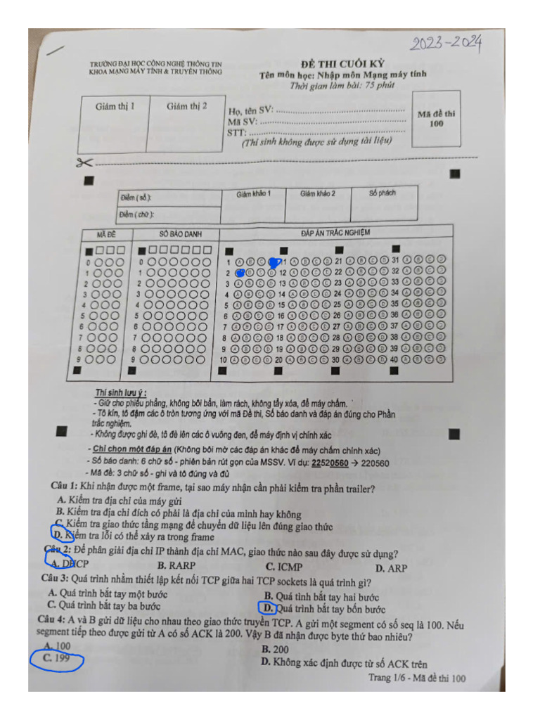 Đề thi CK 2023-2024 | PDF
