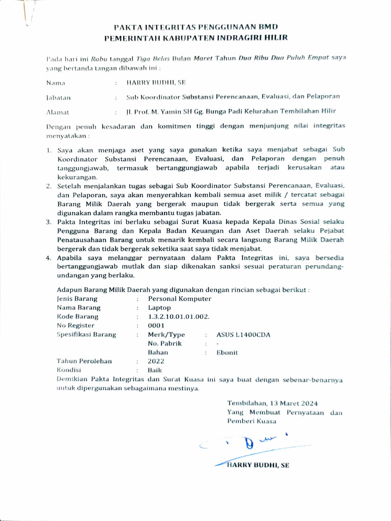 Pakta Integritas 2024 | PDF