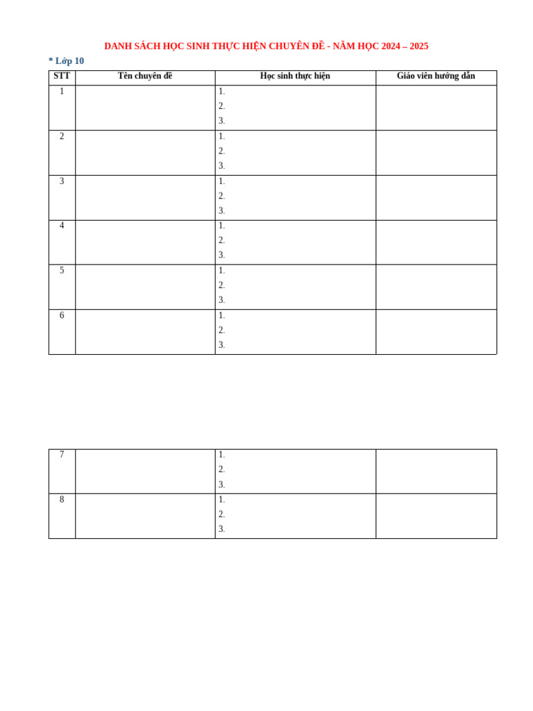 10A4 - Danh Sach HS Thuc Hien Chuyen de | PDF