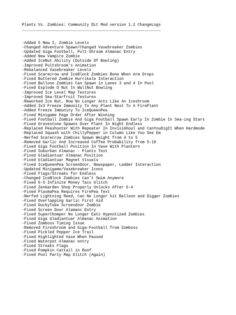 PvZ Community DLC Mod 1.2 Updates | PDF