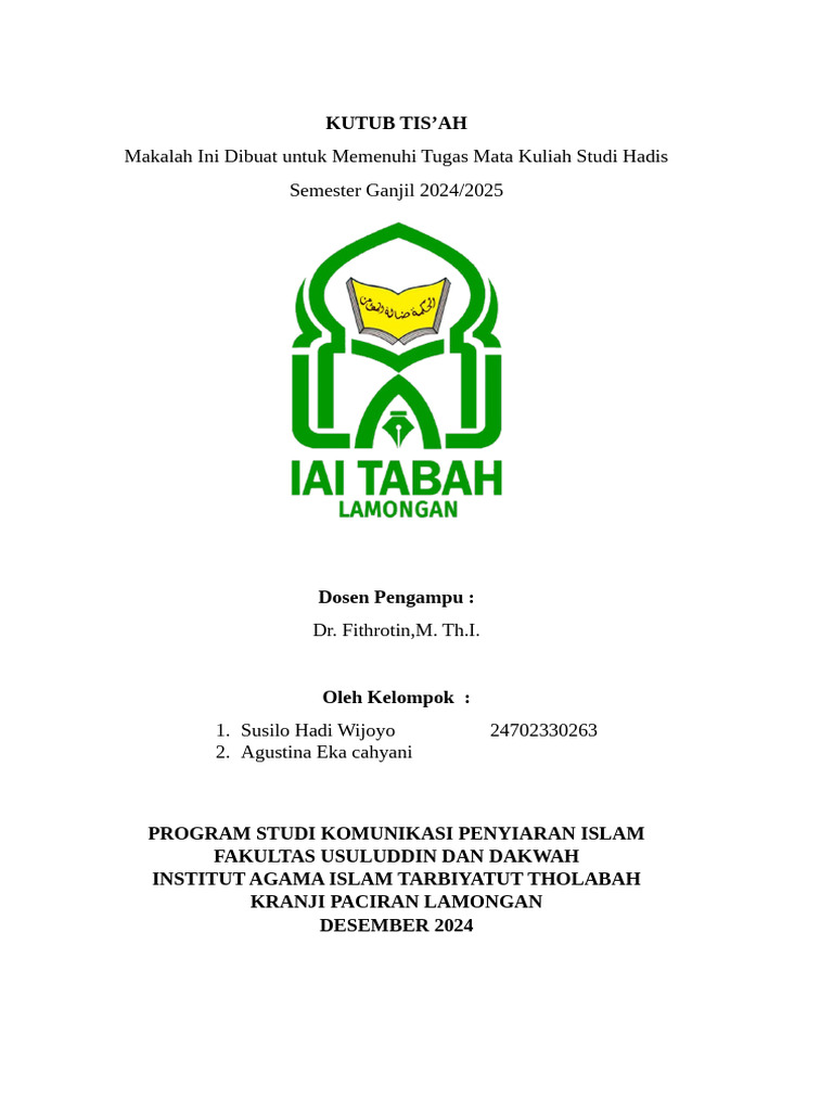 Makalah Kutub Tis'ah Susilo Eka | PDF