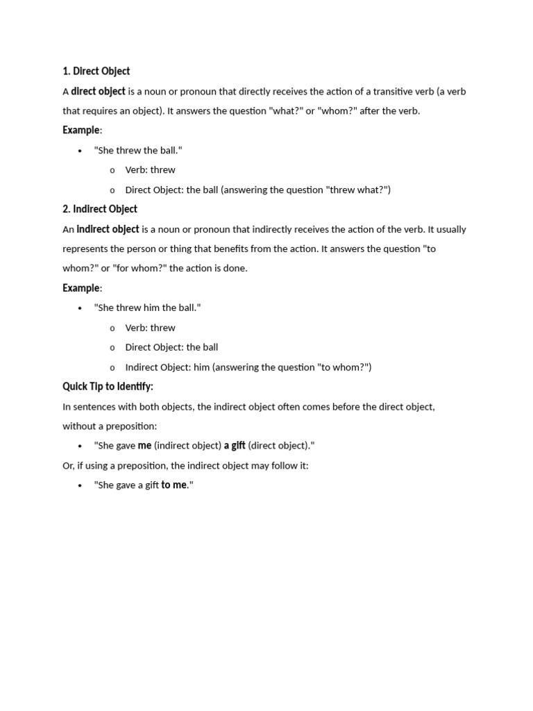 Direct and Indirect Objects | PDF