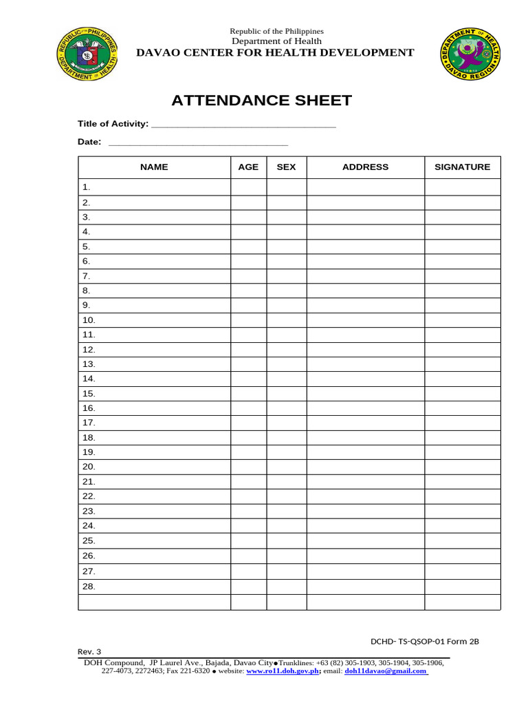 Davao Health Development Attendance Sheet | PDF