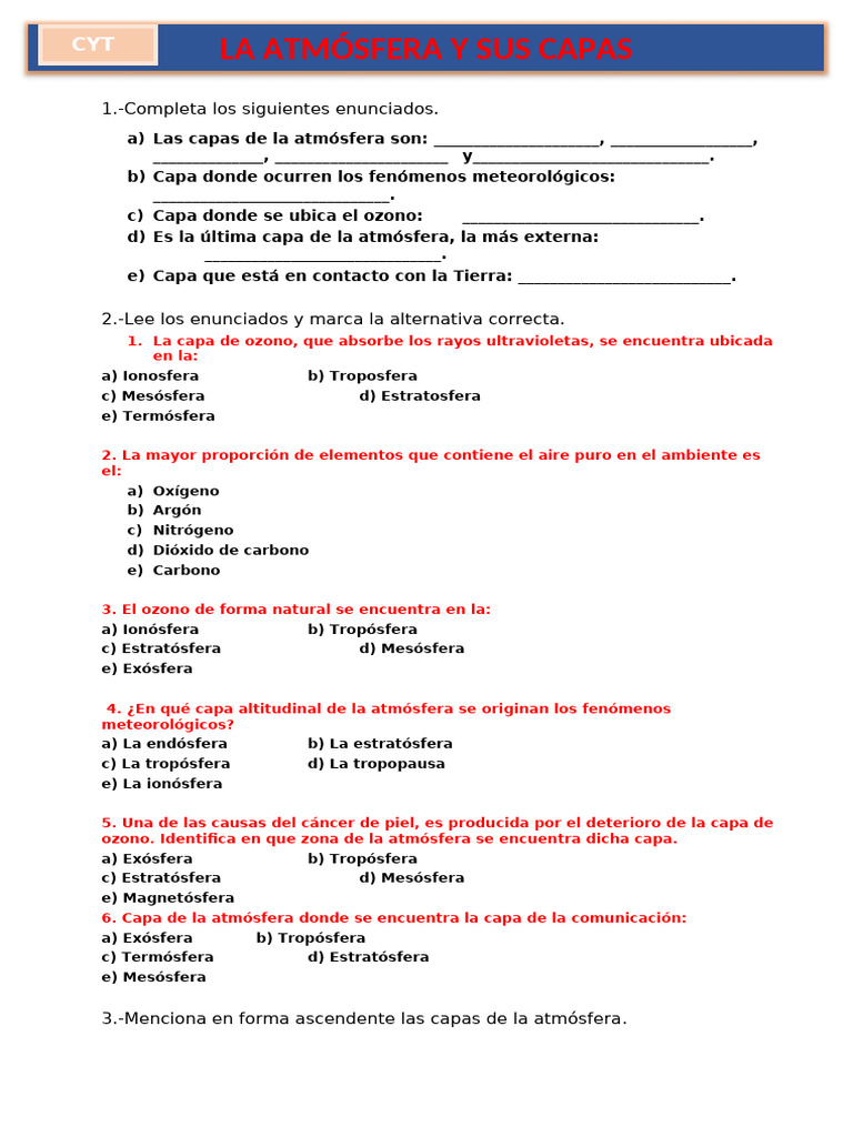 Capas de la Atmósfera y sus Características | PDF | Atmósfera ...