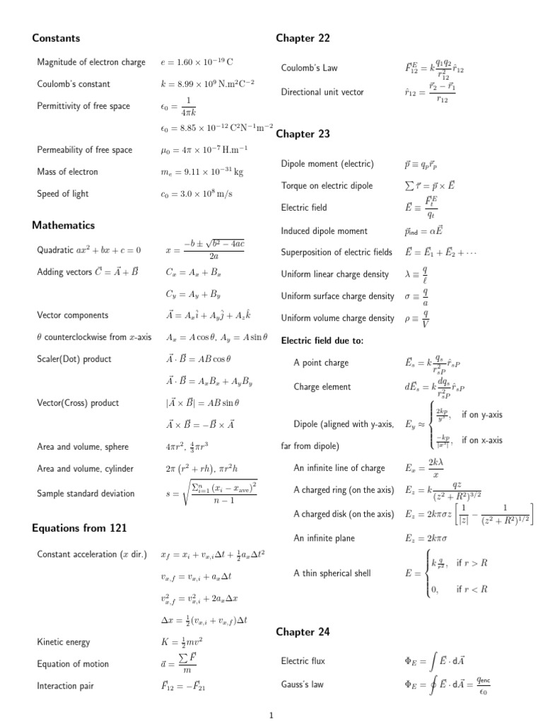 Equation Sheet 122 Final | PDF | Inductance | Applied And Interdisciplinary Physics
