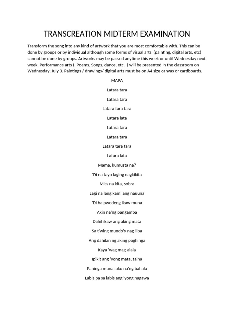 Transcreation Midterm Examination | PDF