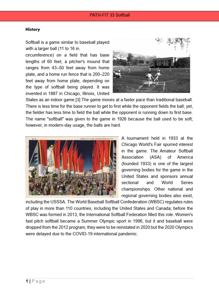 History and Rules of Softball | PDF | Softball | Baseball Field