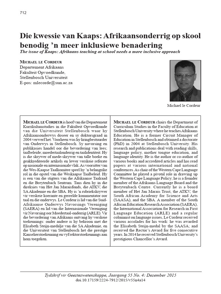 Die Kwessie Van Kaaps Afrikaansonderrig | PDF | Curriculum | South Africa
