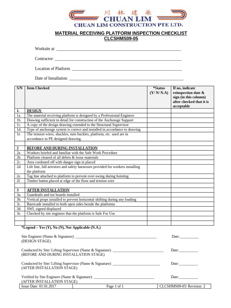 Matl Platform CHECKLIST | PDF