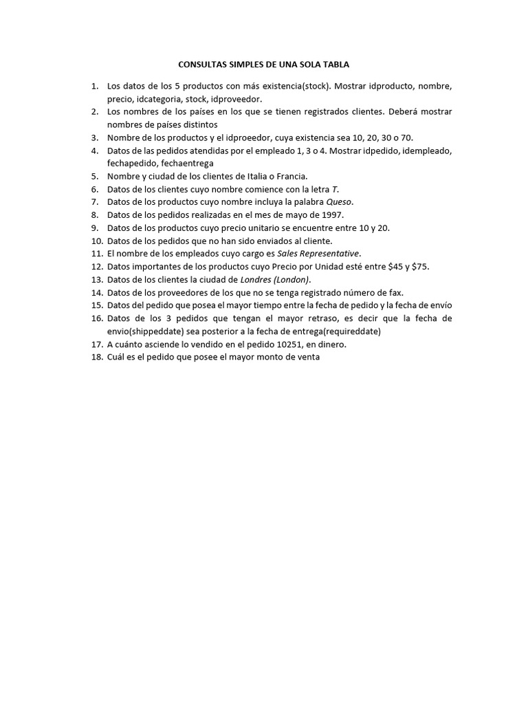 Consultas SQL para Datos de Productos y Pedidos | PDF