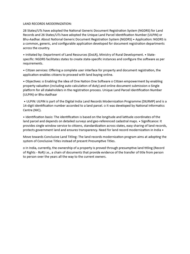 Land Records Modernization in India | PDF