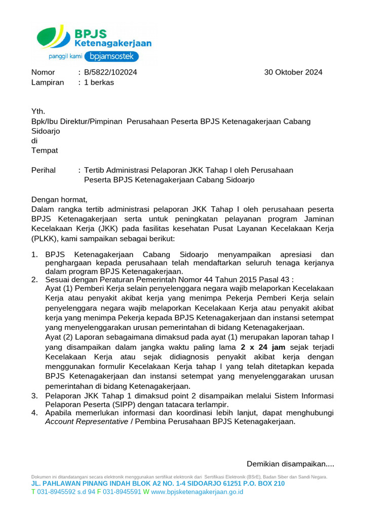B 5822 102024 Tertib Administrasi Pelaporan JKK Tahap I Oleh Perusahaan ...