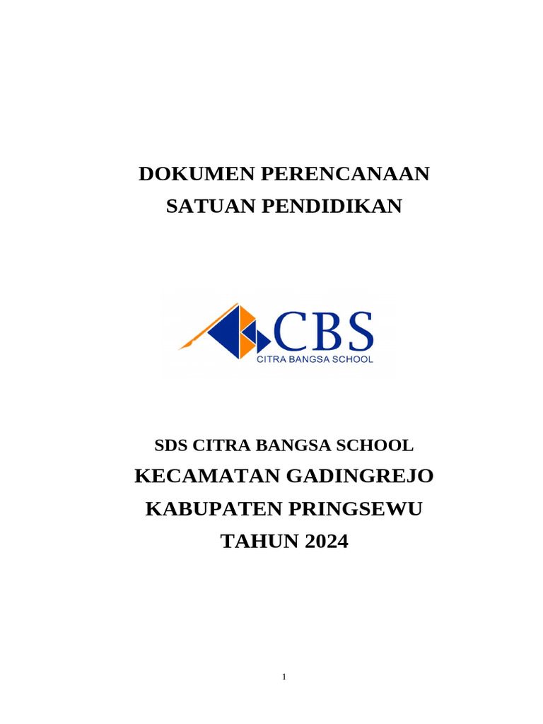Dokumen Perencanaan Satuan Pendidikan CBS | PDF