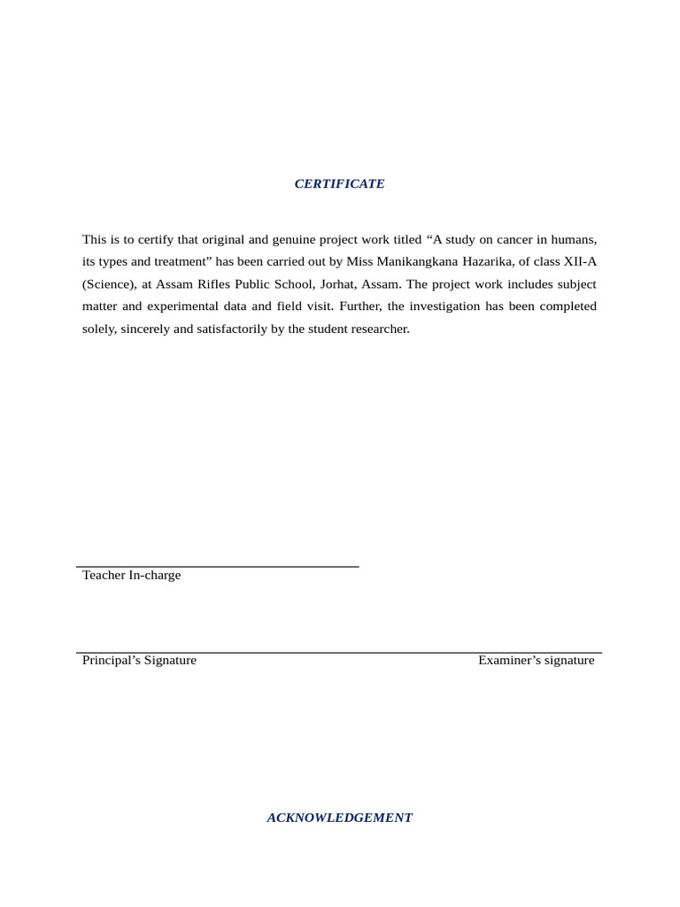 Biology Project Acknowledgment | PDF | Causes Of Death | Medical ...