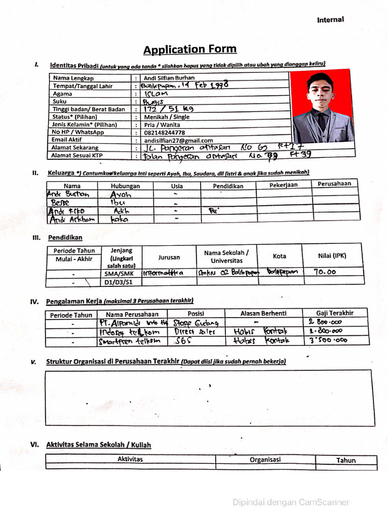 Andi Silfian - Application Form | PDF