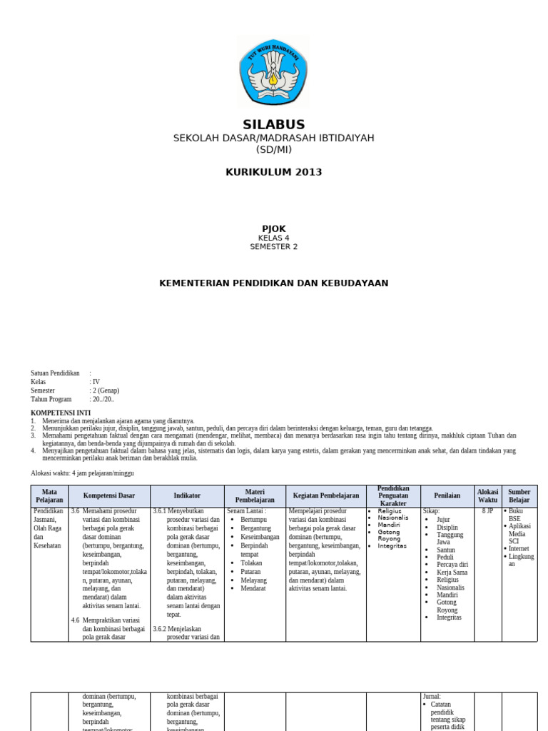 Silabus PJOK 4 SEM 2-HEHE | PDF