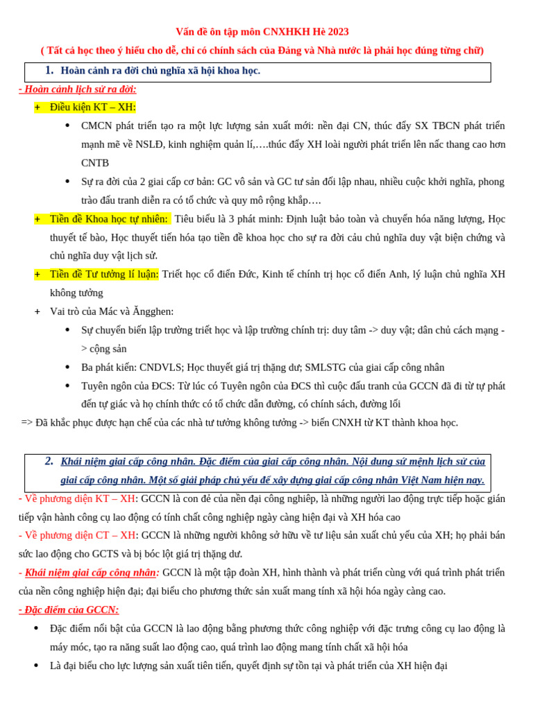 Đề cương CNXHKH | PDF