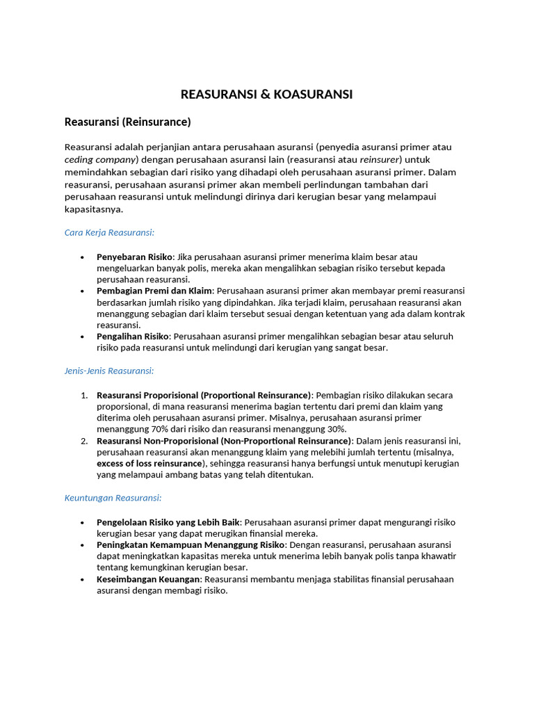 Perbedaan Reasuransi dan Koasuransi | PDF