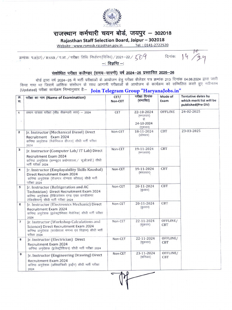 RSMSSB Exam Calendar 2024 2025 2026 | PDF