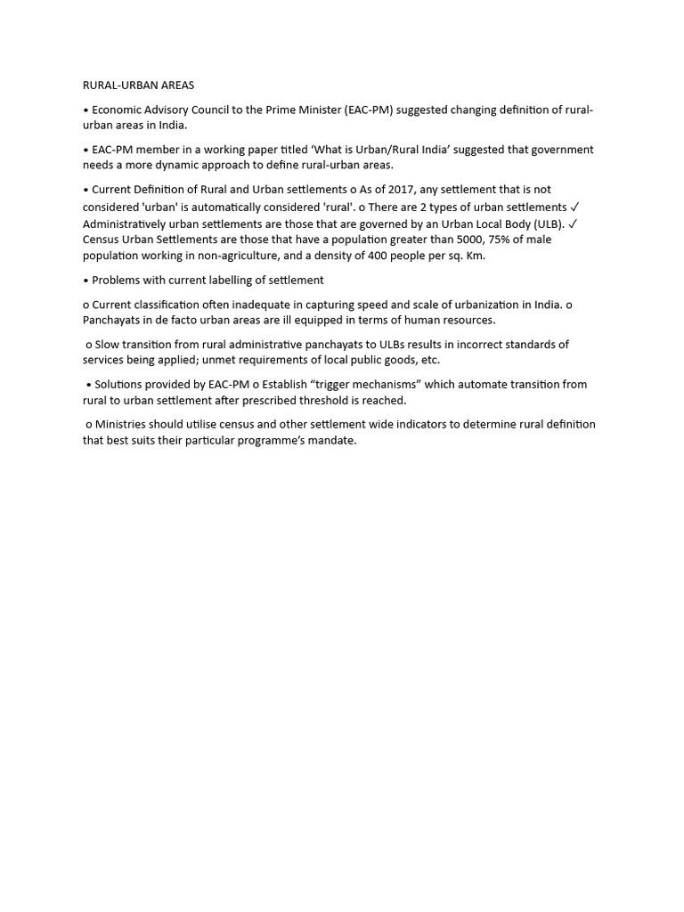 Rural Urban Areas Pdf