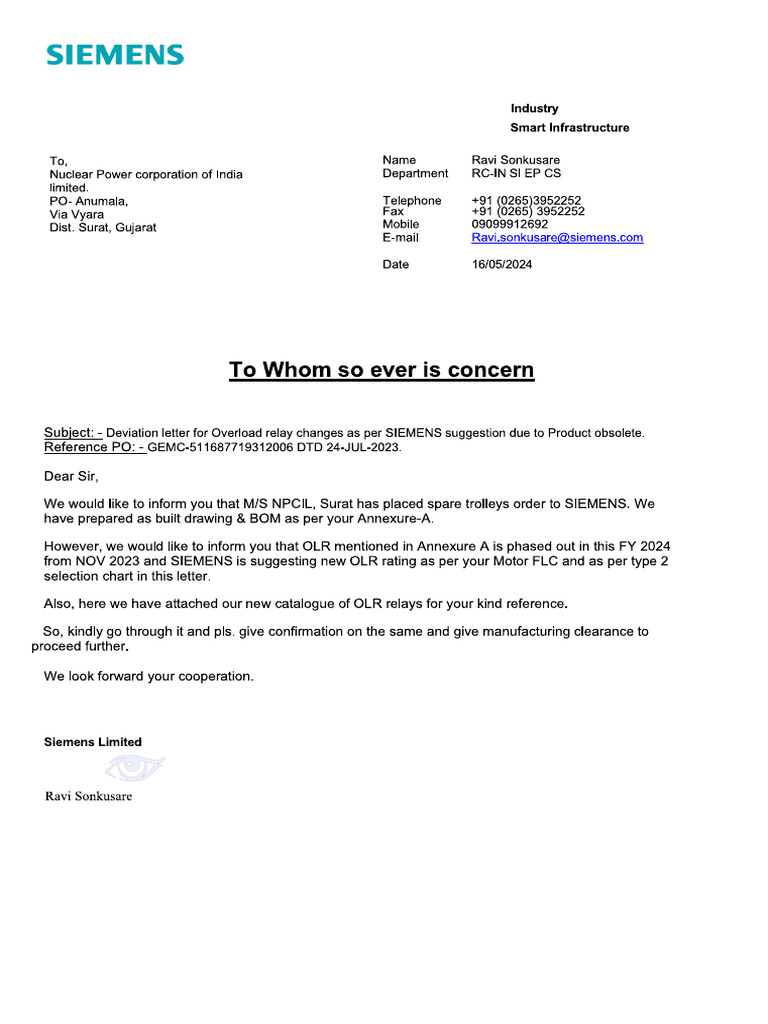 1 - Deviation Letter - NPCIL | PDF