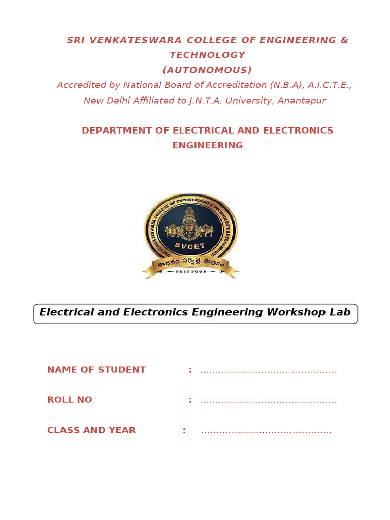 Electrical Workshop 1 | PDF | Voltage | Engineering