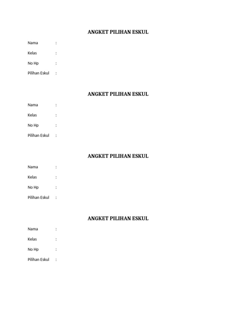 Angket Pilihan Eskul Ypi | PDF