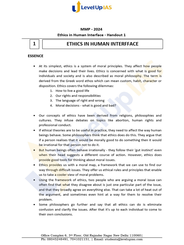 Ethics Handout - 01 | PDF | Morality | Utilitarianism