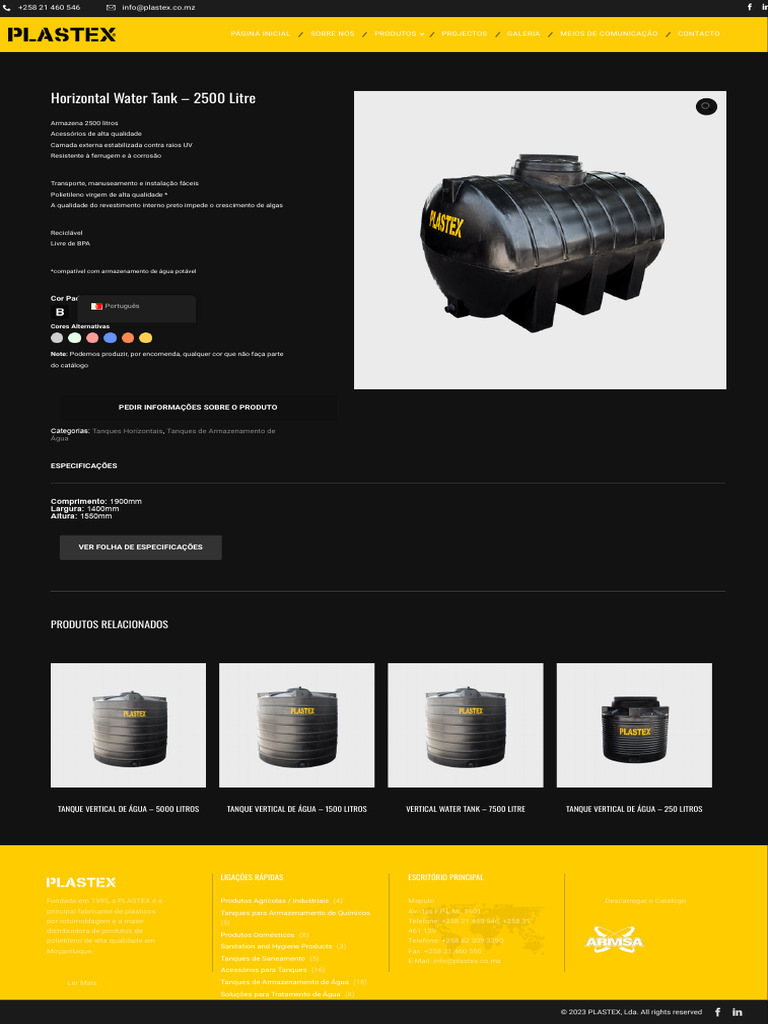 Horizontal Water Tank - 2500 Litre - Plastex | PDF