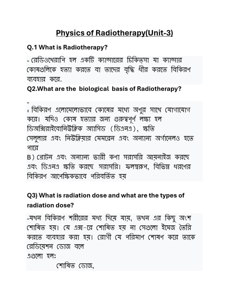 Radiotherapy (Unit 3) Notes IDP | PDF