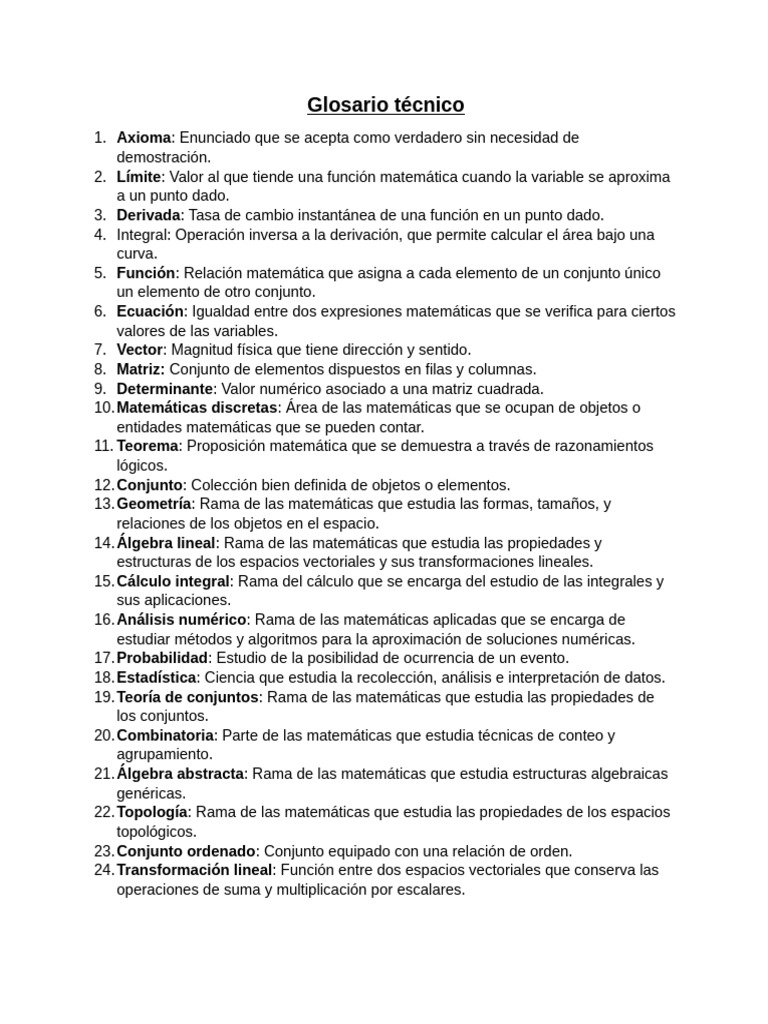 Glosario de Términos Matemáticos | PDF | Matemáticas | Análisis matemático