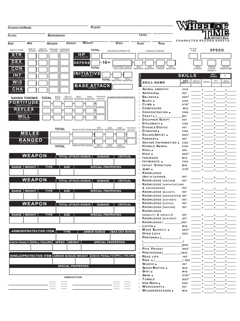 Ficha Roda Do Tempo Editavel | PDF | Role Playing Games | Tabletop Games