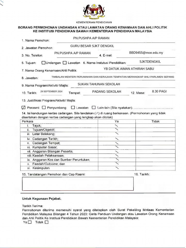 Borang Jemputan Orang Kenamaan | PDF