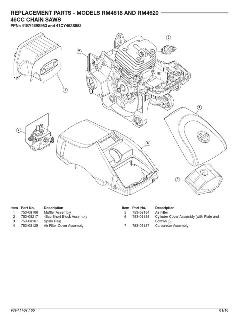 RM4620 Chainsaw Replacement Parts Guide | PDF | Propulsion | Engine ...