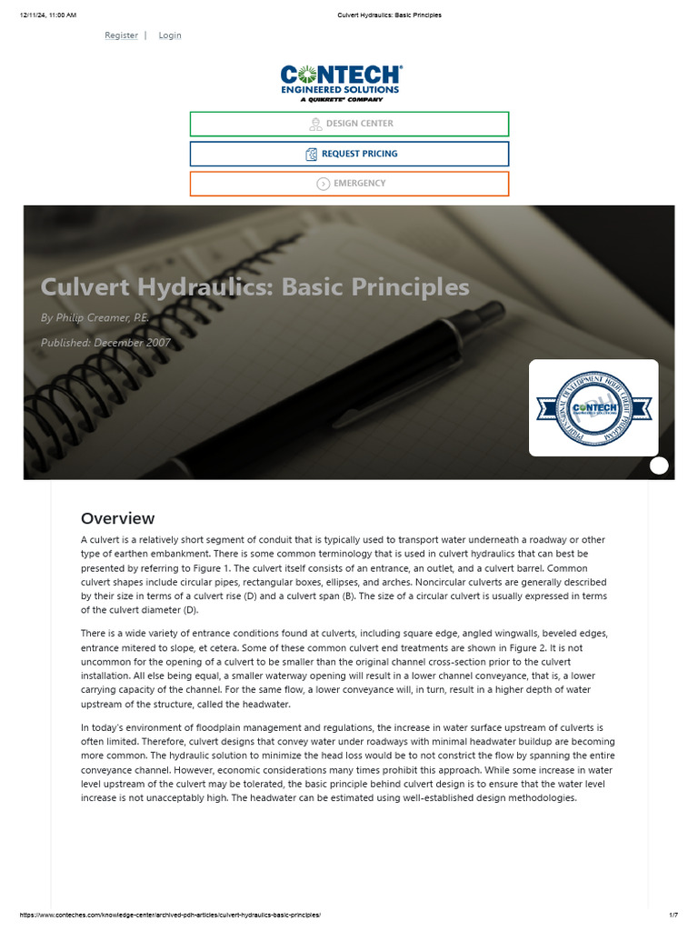 Culvert Hydraulics_ Basic Principles | PDF | Discharge (Hydrology)