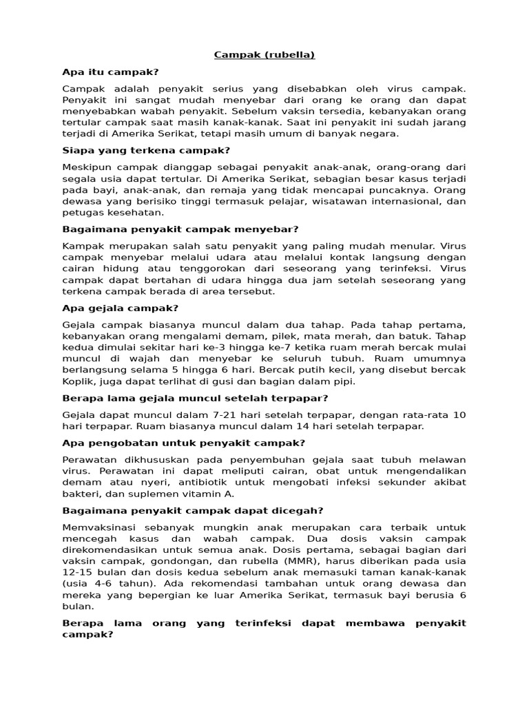 Panduan Lengkap tentang Campak (Rubella) | PDF