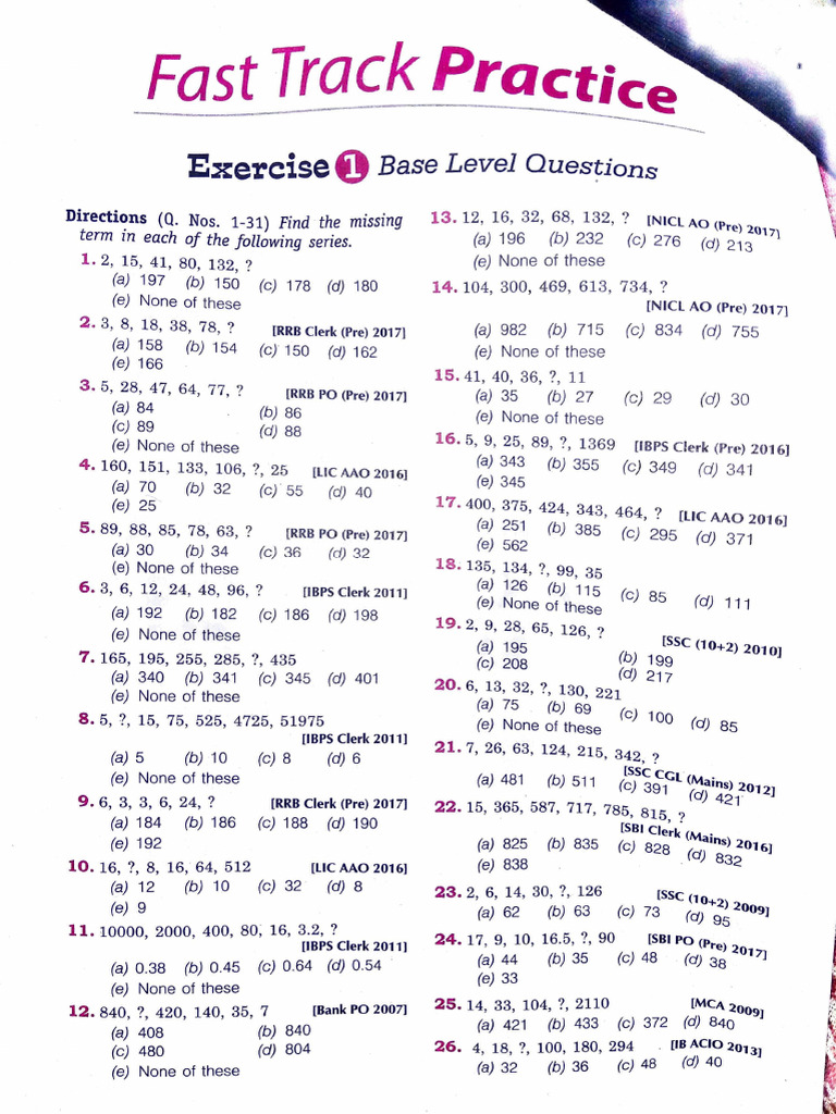 Number Series Practice Questions | PDF | Banking