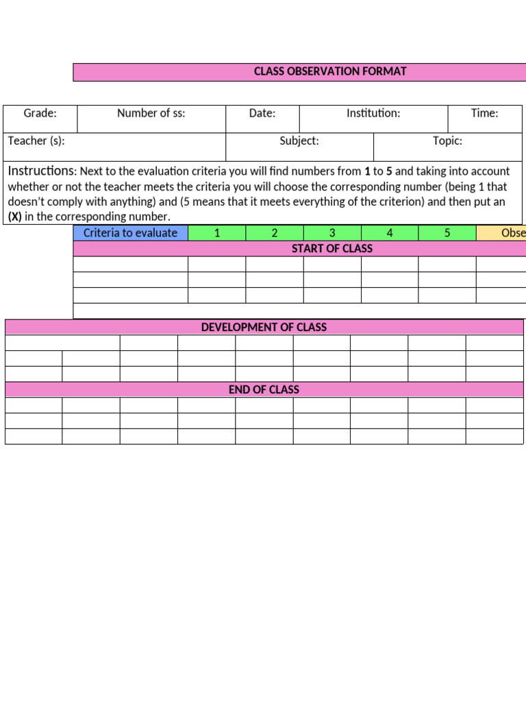 Class Observation Format | PDF