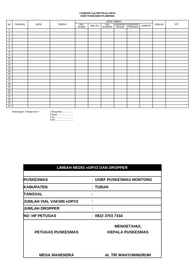 LOGBOOK SUB PIN POLIO.docx | PDF